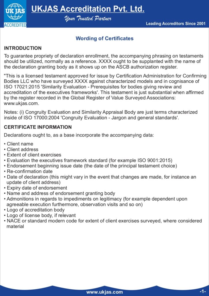 Wording of Certificates